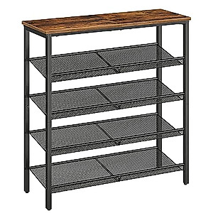 HOOBRO Shoe Rack, 5-Tier Shoe Storage with Adjustable Mesh Shelves, 16-20 Pairs of Shoes, Stable and Durable, Spacious Top, Freestanding, Metal, Industrial, for Entryway, Closet, Rustic Brown BF12XJ01