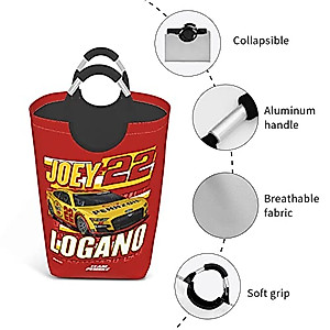 Joey Logano 22 Large Laundry Basket Laundry Hamper Bag Washing Bin Clothes Bag Collapsible Tall with Handles Waterproof Bathroom College Essentials Storage for College Dorm, Family
