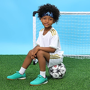 Hawkwell Unisex-Child Athletic Lace Up Boys Girls Indoor Trainer Soccer Shoe (Toddler/Little Kid/Big Kid), Green PU, 2 M US