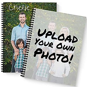 Create Your Own Photo Upload Personalized Notebook/Journal, Laminated Soft Cover, 120 pages of your selected paper, lay flat wire-o spiral. Size: 8.5” x 11”. Made in the USA