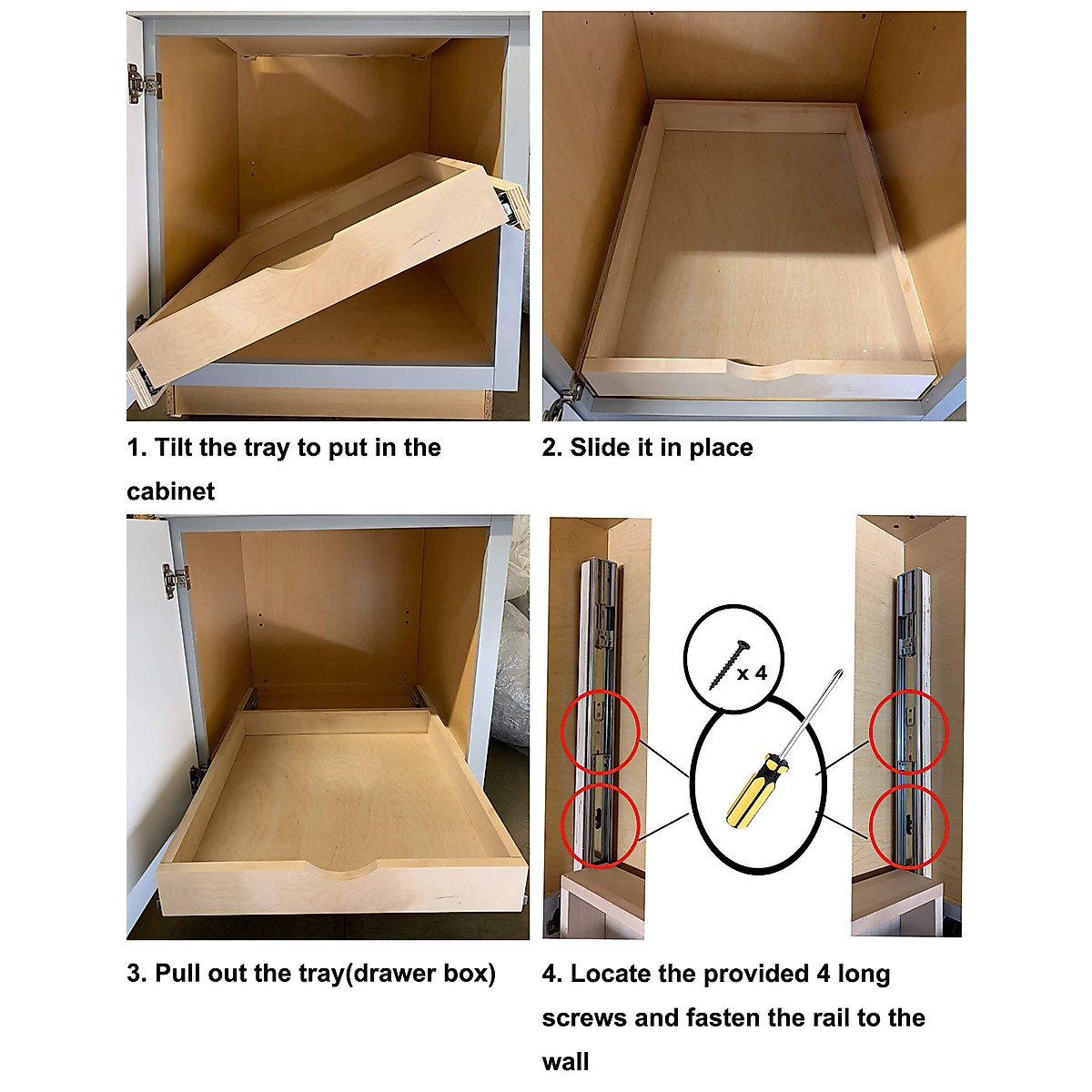 COUVER CabinetRTA Soft Close Fully Assembled Slide Out Cabinet Shelf Pull-Out Wood Drawer Organizer 28.5"(W) x 21.25"(D) X 4"(H), Soft-Close Rail with Spacer(4 Steps to Install)