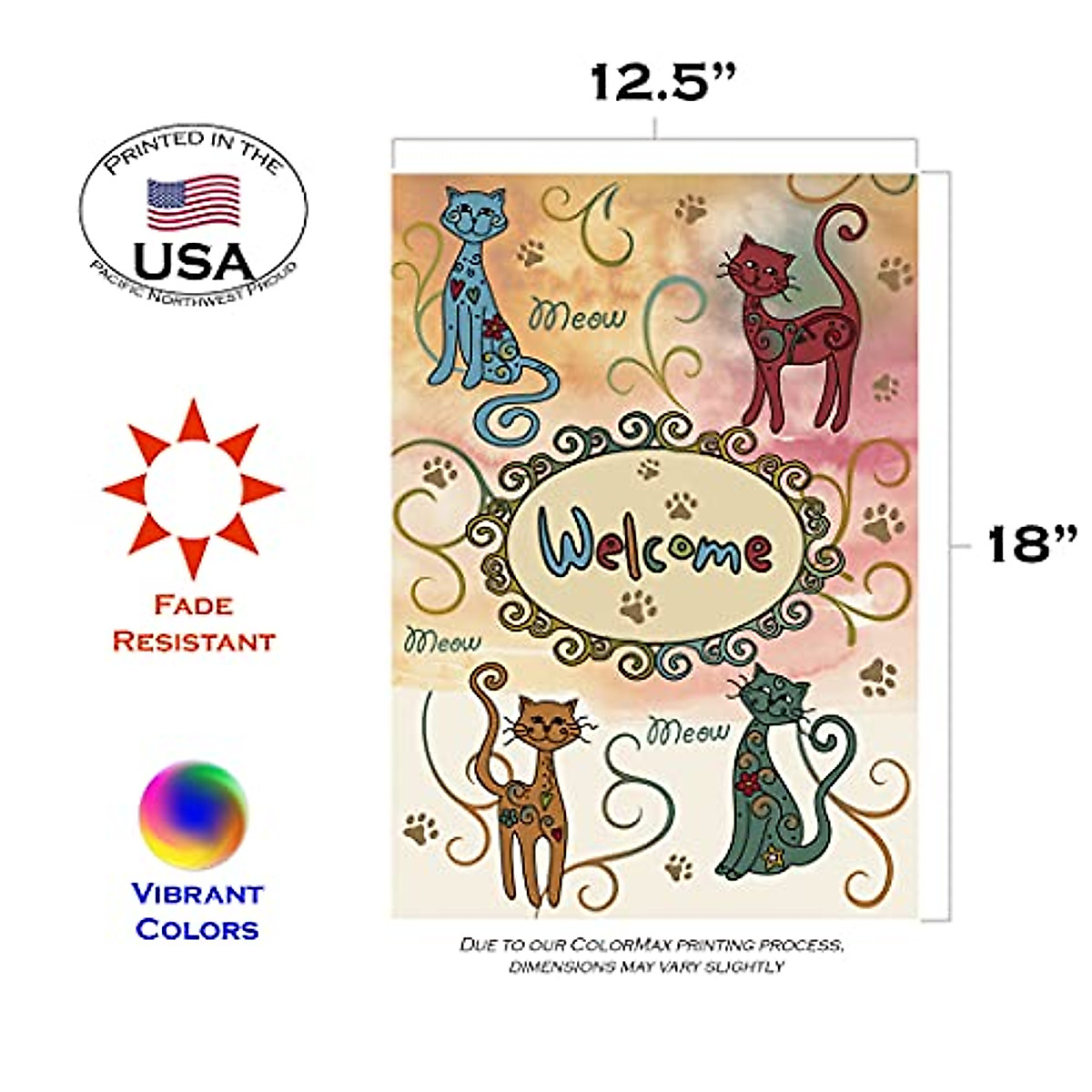 Toland Home Garden 112622 Meow Welcome Cat Flag 12x18 Inch Double Sided Cat Garden Flag for Outdoor House Kittens Flag Yard Decoration