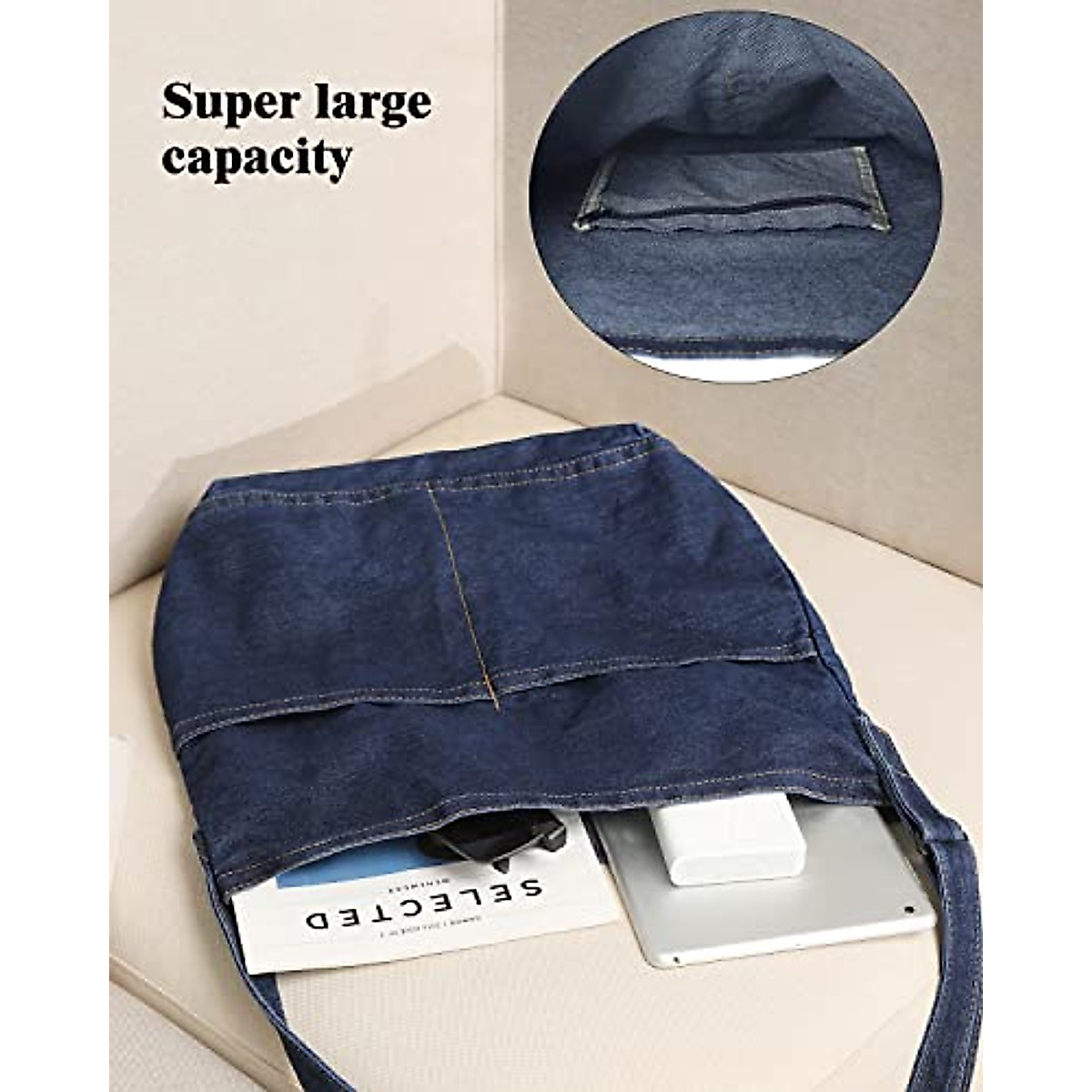 Denim Shoulder Bag for Women Hobo Tote Bag, Canvas Messenger Bag Large Crossbody Handbag, Jean Bag for Travel Work School