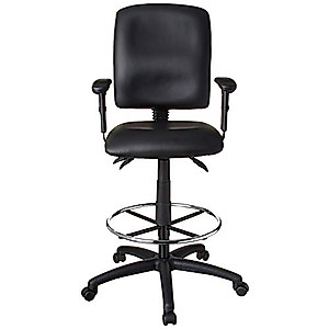 Boss Office Products Multi-Function LeatherPlus Drafting Stool with Adjustable Arms in Black