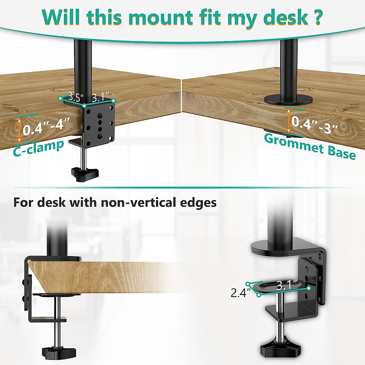 WALI Triple Monitor Desk Mount, Fully Adjustable Three Monitor Stand Fits 3 Screens up to 27 inch, 22 lbs, Weight Capacity per Arm (M003), Black