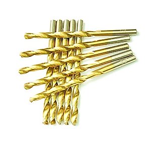 DrillForce 10pcs 5/64" Titanium Drill Bits, High Speed Steel Twist Drill Bits, Jobber Length, Round Shank. Ideal for DIY, Home, General Building and Engineering Using.