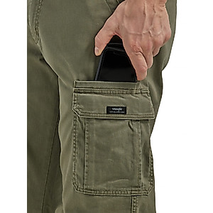 Wrangler Authentics Men's Relaxed Fit Stretch Cargo Pant, Olive, 38W x 29L