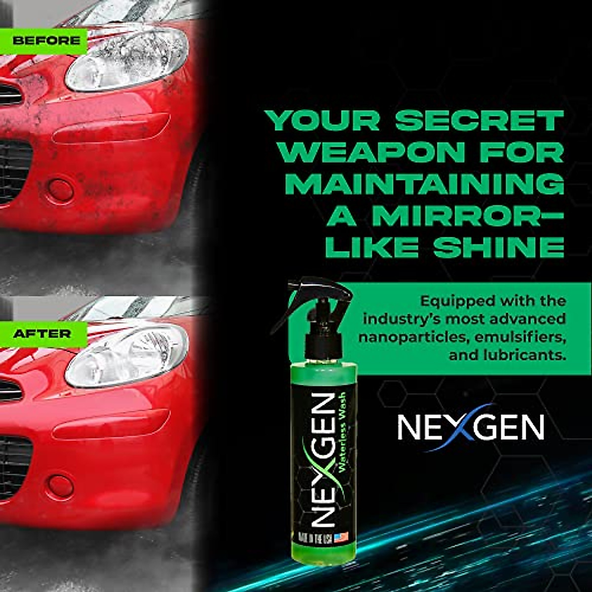 Nexgen Waterless Car Wash - Premium Quality Car Wash Spray, Showroom Car Cleaner, Professional Wash and Wax Shine, Quick Detailer Spray, Car UV Protection, Deep Gloss (8oz)