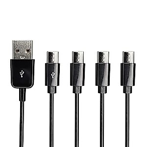 CERRXIAN USB Type C Splitter Charging Cable ,1ft 4 in 1 Multi Charging Cable, USB A to 4 x USB Type C Y Splitter Data Snyc Cord(0.3m-4 USB C, Black)