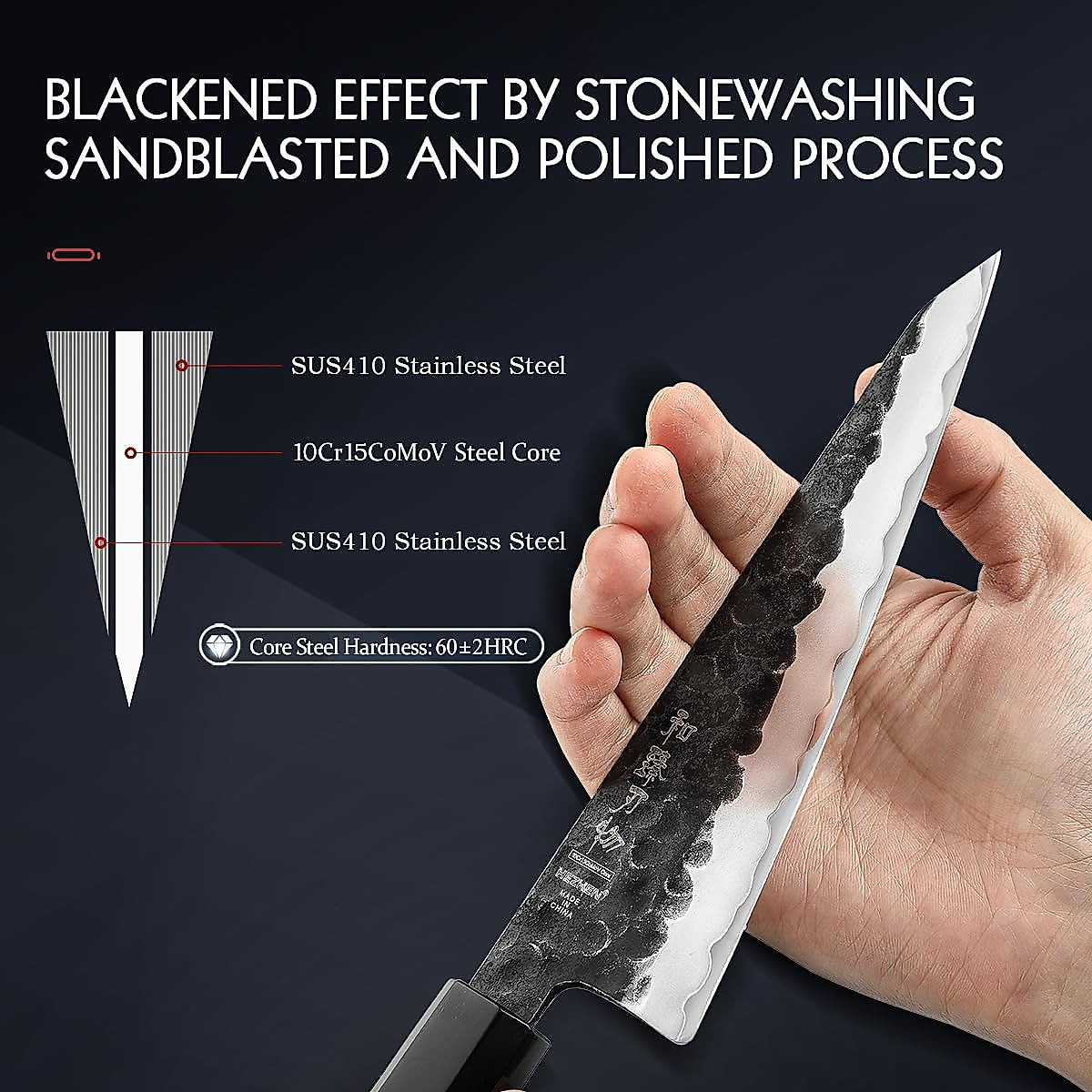 HEZHEN 5.8 inch Multi-purpose Knife,10Cr15CoMoV Steel Core,Triple-layer Composite Steel,Redwood Handle,Professional Kitchen Knife - Razor Sharp