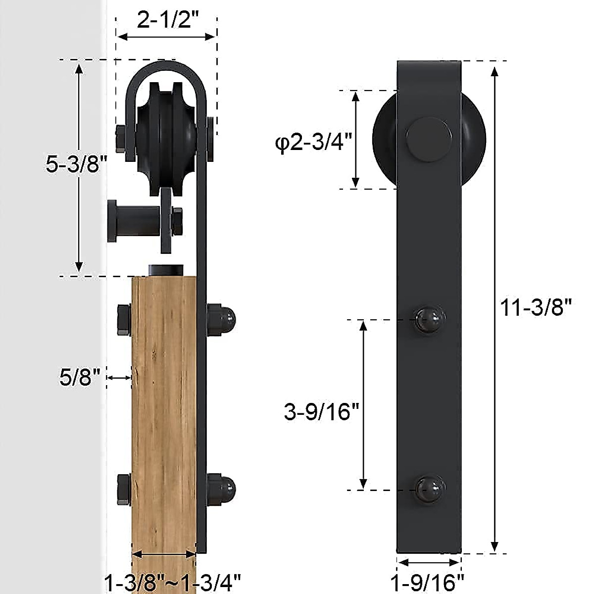 WINSOON 7.5FT Sliding Barn Wood Door Hardware Cabinet Closet Kit with Set of 2 Pcs Black Painted Solid Steel Gate Handle Kit
