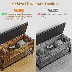 Mr IRONSTONE Shoe Storage Bench, Entryway Bench with Large Lift Top Storage Box and Leather Padded Cushion, Holds Up to 330 LB Shoe Bench for Entryway, Bedroom, Hallway, Bathroom, Rustic Brown