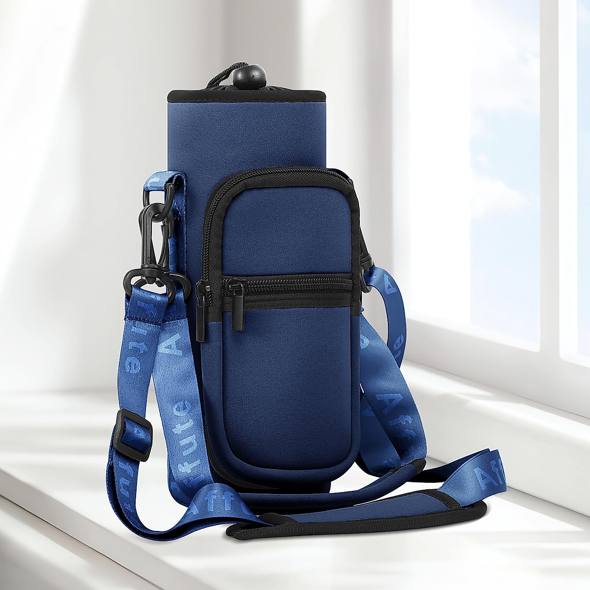Affute Water Bottle Carrier Bag for 12-40 oz Bottles, with Adjustable Shoulder Strap,2 Pockets, Walking Camping Hiking Daypacks (RoyalBlue)
