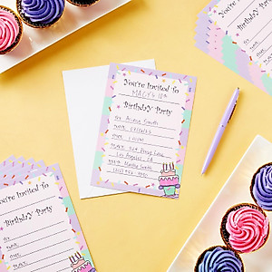 Juvale 24 Pack Birthday Invitations for Girls, Fill-In Invite Cards with Envelopes, Confetti Design (5x7 in)