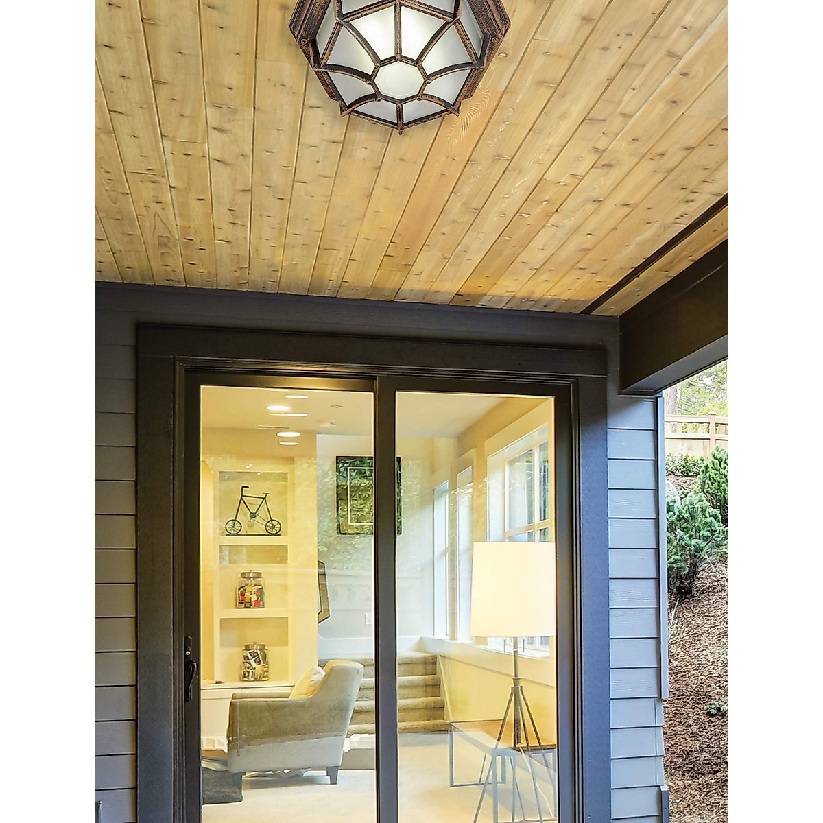 Trans Globe Imports 40582 RT Traditional One Light Flushmount Lantern from Benkert Collection in Bronze / Dark Finish, 11.00 inches