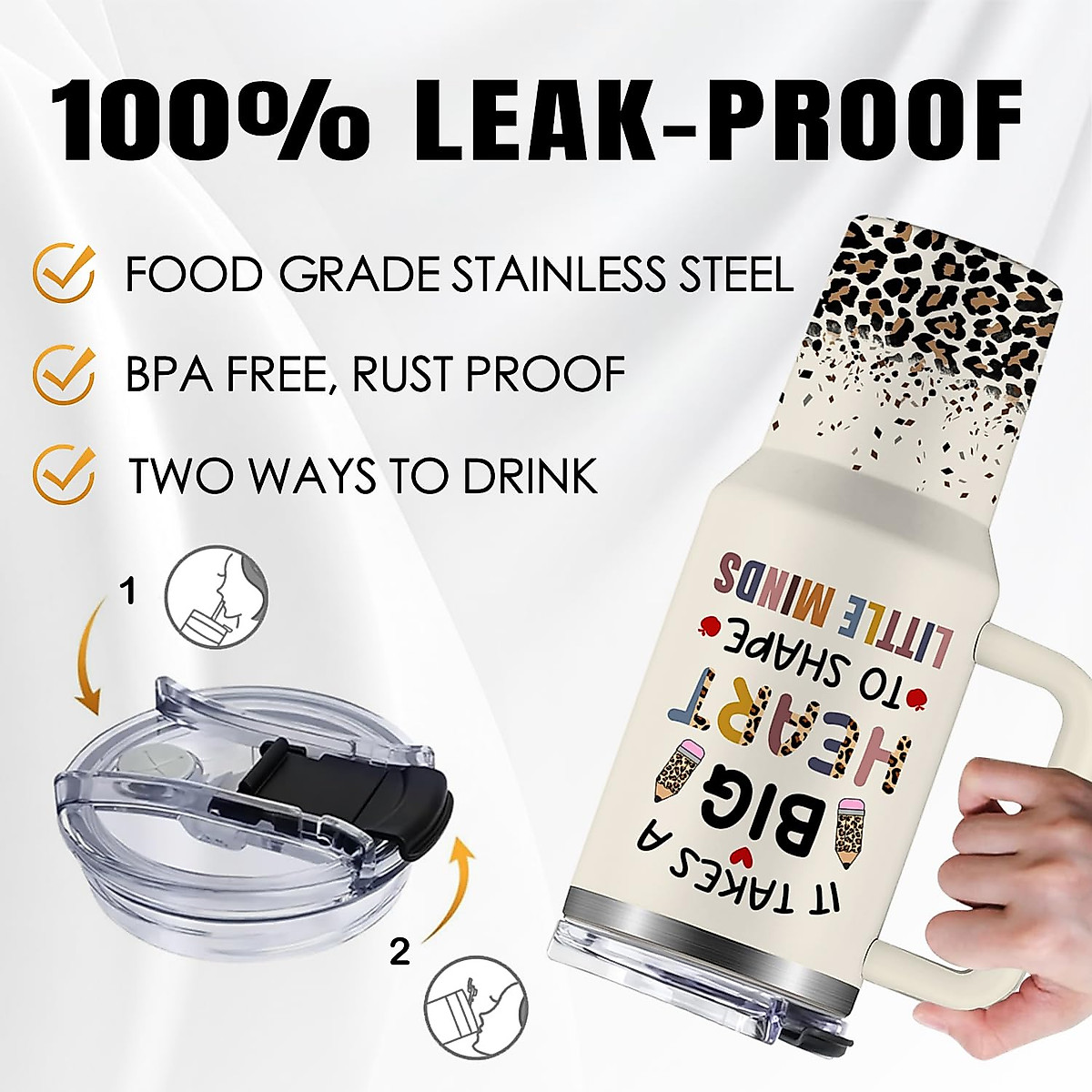 Teacher Gifts for Women, 40oz Teacher Tumbler with Handle, Teacher Appreciation Week Gifts, Best Teachers Gifts Ideas for Birthday Christmas Graduation Back to School Teacher Nutrition Facts Cup