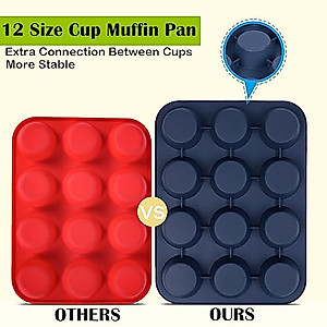 Vnray 2 Pack Silicone Muffin Baking Pan & Cupcake Tray 12 Cup - Nonstick Cake Molds/Tin, Silicon Bakeware, BPA Free, Dishwasher & Microwave Safe (12 Cup Size, Grey)
