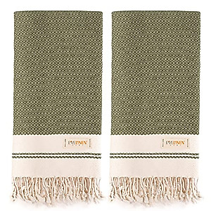 Evelynen Turkish Hand Towels for Bathroom & Kitchen Towels Decorative Set of 2 | Boho Farmhouse Hand Towels with Hanging Loops for Face, Tea, Dish, Kitchen & Bath |0 Cotton (16" x 32" - Khaki)