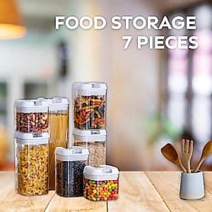 Generic Food storage hernetic container set, BPA free. For dry and fresh food, set of 7 pieces - leak proof, liner for better kitchen storage organization, WHITE