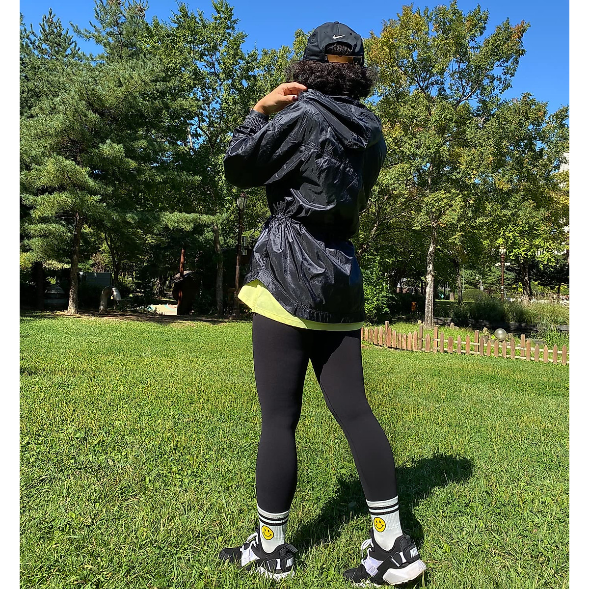 holawit Happy Face Fun Design Positive Smile Quarter Socks with Neon Double Stripes for Women 3P Set