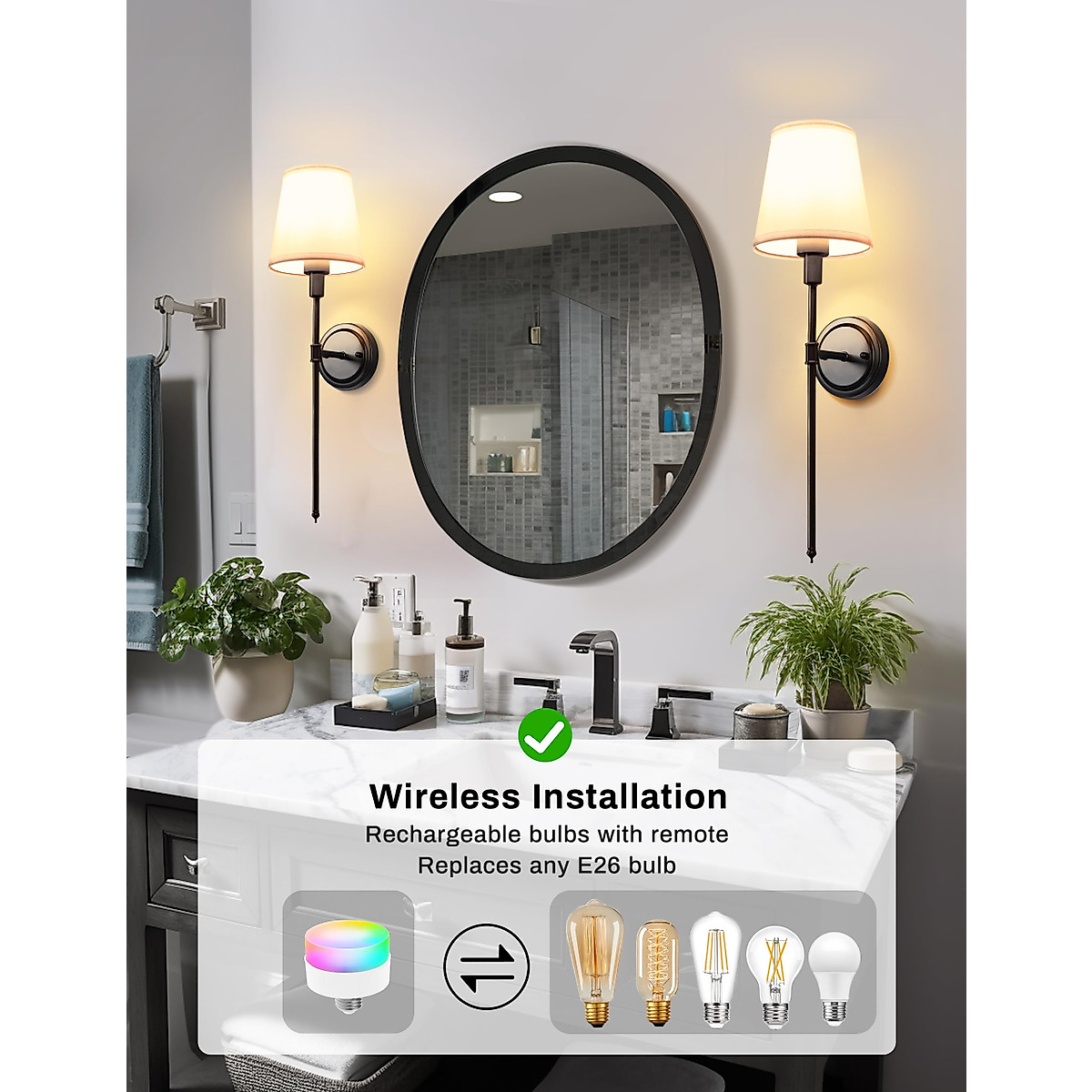 Rechargeable Battery Operated Light Bulb [2 Pack], Bright Rechargeable Light Bulbs, 3600mAh, 110lm, E26 Socket, Multiple Colors, Remote Control Puck Emergency Lamp,Timer,Dimmer,for Non-Hardwired