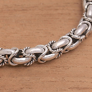 NOVICA Artisan Handmade Sterling Silver Chain Bracelet from Bali No Stone Indonesia [8.5 in L x 0.3 in W Fits Wrist Size 7.5 in L] ' Valiant Spirit'
