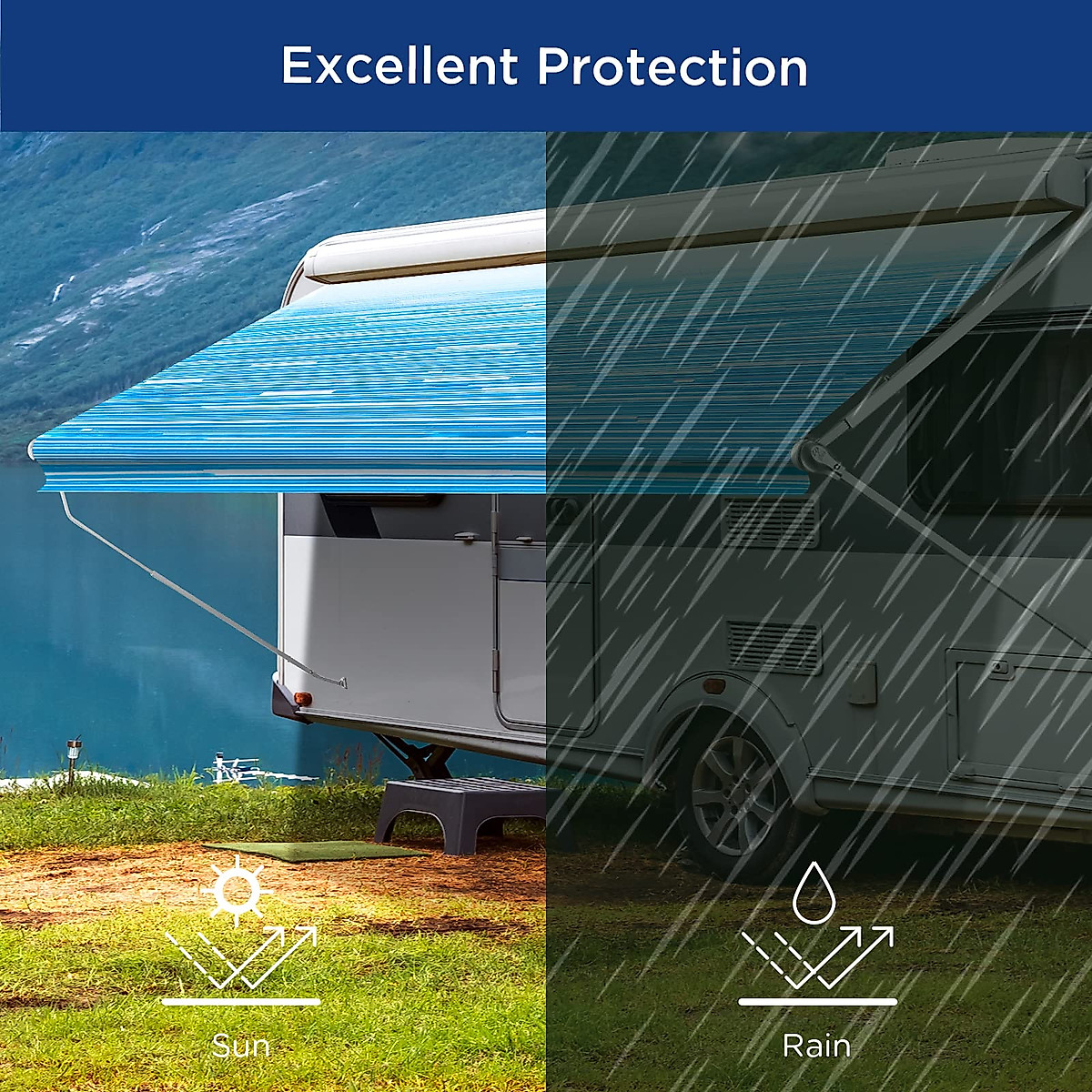 ATCWF RV Awning Fabric Replacement Blue Fade 16' (Fabric 15' 2") Weatherproof Universal Outdoor Canopy for RV,Trailer, Camper and Motorhome Awnings
