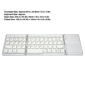 LMOLING Folding BT Keyboard, Wireless Portable Keyboard, 63 Keys Metal Ultra Thin Mini Folding Keyboard with Touchpad for Tablet Smartphones(Silver)