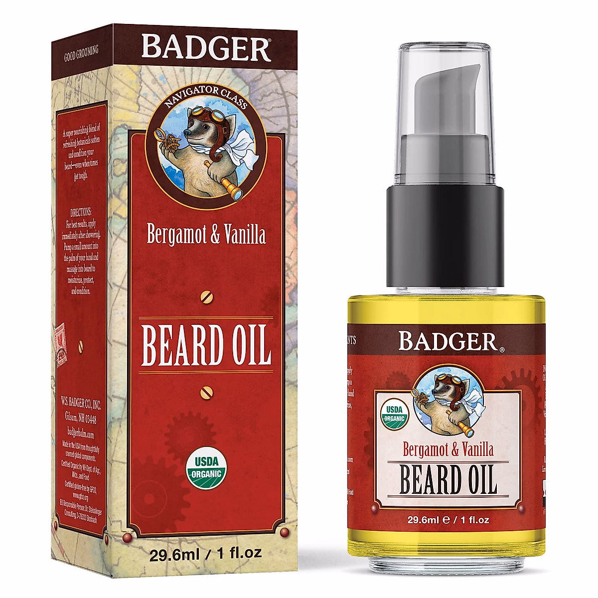 Badger Beard Oil, Babassu & Jojoba, Certified Organic, Premium Beard Conditioner, Beard Oil for Dry Skin, Beard Oil for Long Beards, Facial Hair Oil, 1 fl oz Glass Bottle