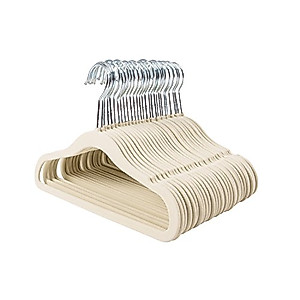 Finnhomy Non-Slip Clothes Hanger for Baby and Kids 30-Pack Velvet Hangers with 10 Finger Clips,Beige