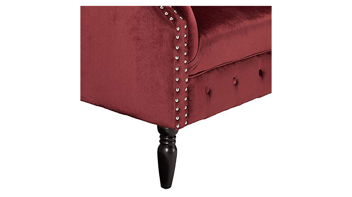 Melaina Velvet Chesterfield Loveseat – Elegant Garnet & Dark Brown
