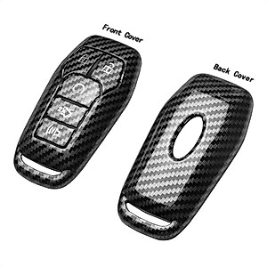 TANGSEN Smart Key Fob Case Cover Compatible with Ford Edge Explorer F-150 F-250 Fusion Mondeo Taurus for Mustang for Lincoln MKC MKX MKZ 5 Button Keyless Entry Remote Silver Label Carbon Fiber