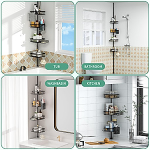 ksdenuov Corner Shower Caddy Tension, Adjustable 34-101 Inches Shower Caddy Tension Pole, 4-Tier Rust-Resistant Freestanding Shower Caddy With Rod, Suitable for Bathtub and Shower Organizer - Black