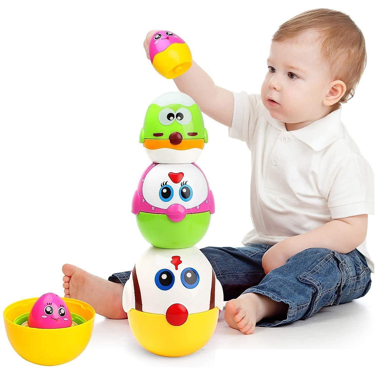 Easter Egg Toys for Toddler, 8 Pcs Nesting & Stacking Chicks Matching Toys for 18 months, 2, 3+ Yr Old, Plastic Eggs Fillable, Easter Basket Stuffers, Gift for Girl Boy Easter Party Favor, Easter Hunt