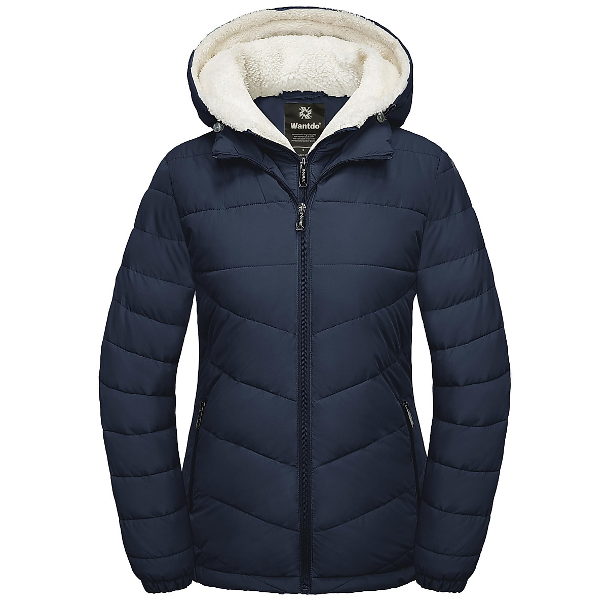 wantdo Women's Warmer Puffer Jacket Hooded Bubble Coats Casual Wear Navy Large