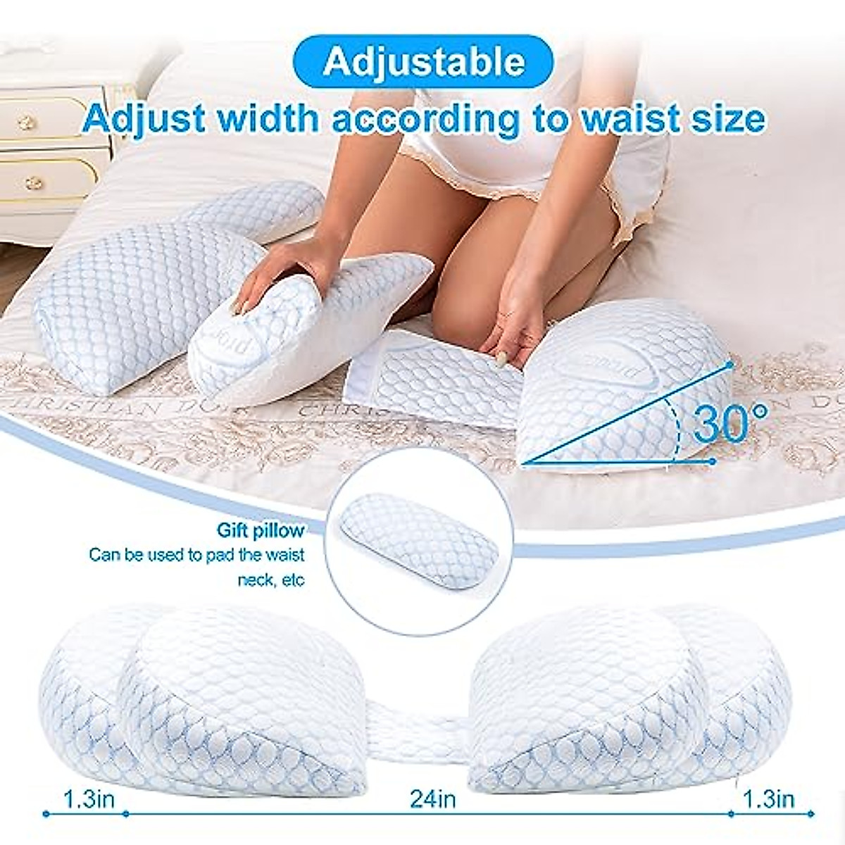 Clasymoon Pregnancy Pillow, Maternity Pillow,Pregnancy Pillows for Sleeping with Removable Jersey Cover, Pregnancy Body Pillow for Back Pain and Pregnant Legs, HIPS, Belly Support(Blue White)