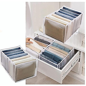 7 Grids Washable Wardrobe Clothes Organizer,Mesh Clothes Storage Organizer for Jeans，Leggings Compartment Storage (2Pcs White, Medium+Large)