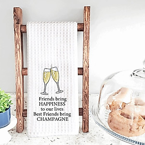 Funny Champagne Friend Gift Best Friends Bring Champagne Kitchen Towel Dish Towel (Friends Bring Champagne Towel)