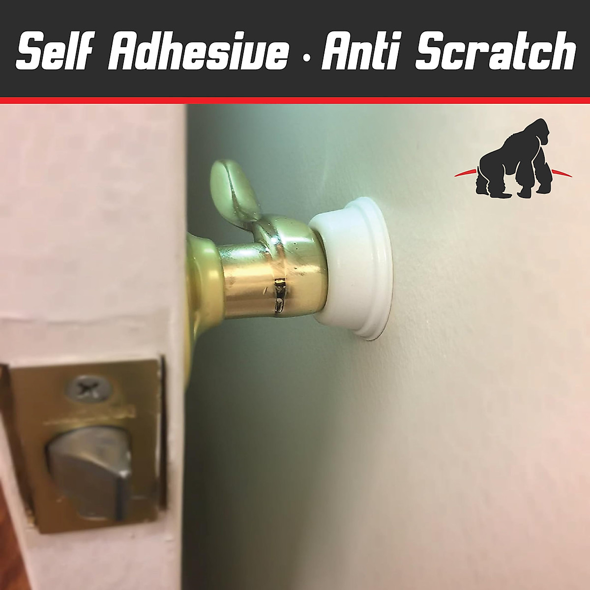 Rubber Door Stopper Bumpers (Pack of 4) White - Made in USA - Self Adhesive Wall Protectors, Prevent Damage to Walls from Door Knobs Handles, Guard and Shield