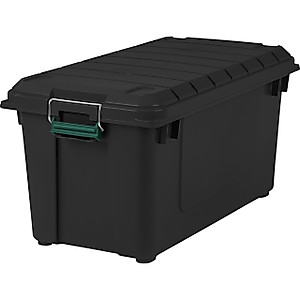 Remington 20 Gallon Loackable WEATHERTIGHT Storage Totes with Lids, Heavy-Duty Durable Stackable Containers, 4 Pack - Green Lid, Large Garage Organizing Bins, Rugged Sturdy Equipment Utility Tool Box