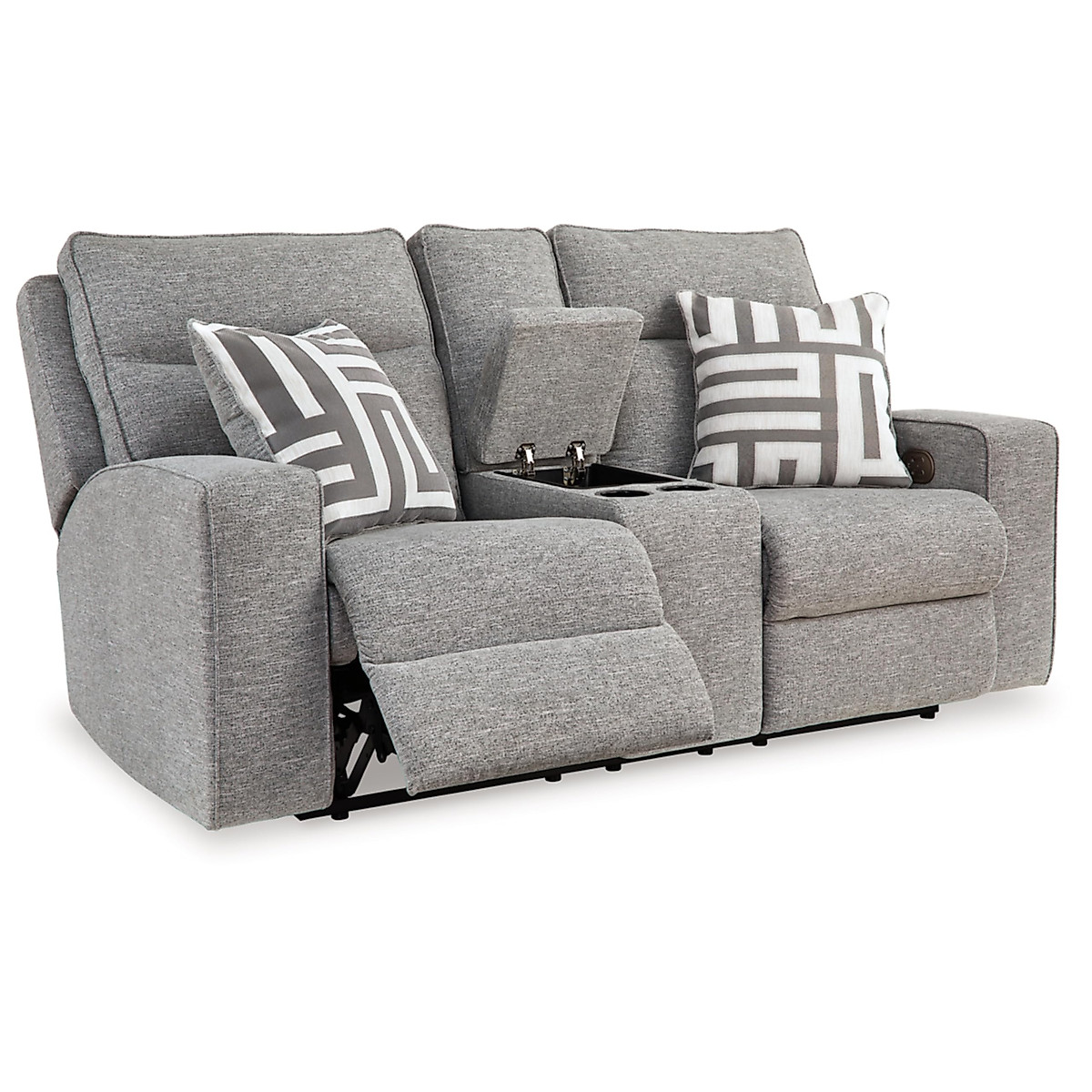 Signature Design by Ashley Biscoe Casual UV Resistant Power Reclining Loveseat with Console, Adjustable Headrest and USB Ports, Light Gray