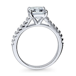 BERRICLE Sterling Silver Solitaire Wedding Engagement Rings 2.6 Carat Emerald Cut Cubic Zirconia CZ Promise Ring for Women, Rhodium Plated Size 4.5