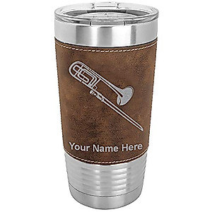 LaserGram 20oz Vacuum Insulated Tumbler Mug, Trombone, Personalized Engraving Included (Faux Leather, Rustic)