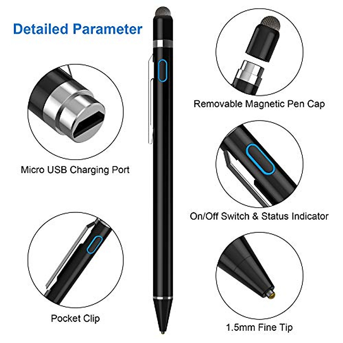 Stylus Pens for Touch Screens, NTHJOYS Universal Fine Point Stylus for iPad, iPhone, Samsung, iOS/Android Smart Phone and Other Tablets, Active Stylus Stylist Pen Pencil for Precise Writing/Drawing