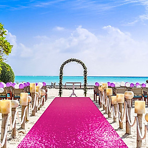 ShinyBeauty Aisle Runners for Weddings -2FTx15FT- Hot Pink Sequin Aisle Runner Fuchsia Glitter Aisle Runner Carpet Aisle Runner for Wedding Ceremony Party Prom Event (2FTx15FT, Hot Pink)
