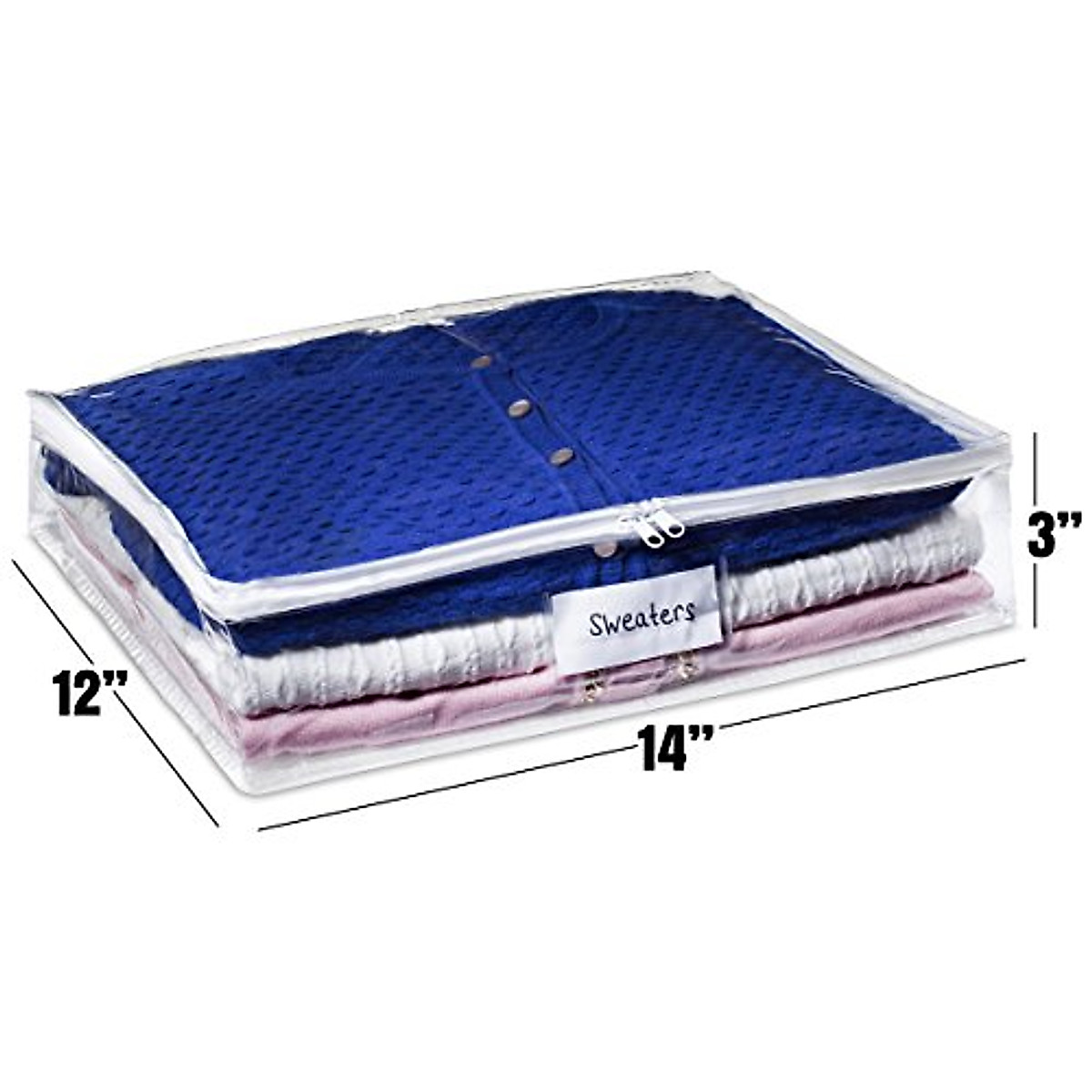 Clear Sweater Storage Bag - Durable Vinyl Material to Shield Your Contents from Dust, Dirt and Moisture. Easy Gliding Zipper for Easy Access and Label Pocket for Easy Identification. (2-Pack)