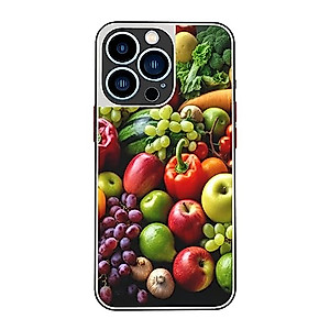 EMPYRI Fresh Fruits and Vegetables Printed Frosted Phone Case for iPhone 13 Pro Max-6.7 Inch, Shockproof Phone Cover with Wireless Fast Charging, Acrylic Back, Not Yellowing