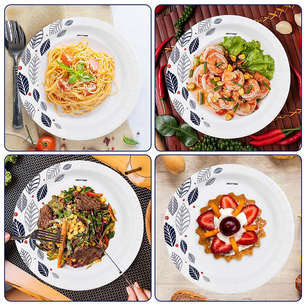 JOLLY CHEF 140 Count Paper Plates 10 inch Soak Proof, Cut Proof, Heavy Duty Leaf Printed Disposable Paper Plates for Everyday Use