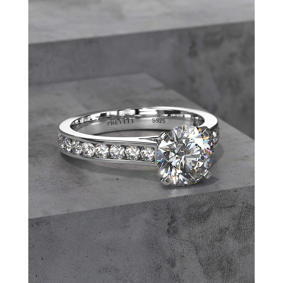 PREVELI 3 Carat Cubic Zirconia Ring For Women 18K White Gold Plated 925 Sterling Silver Solitaire(6.5)