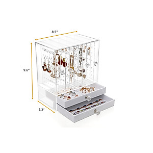 MOOCHI Clear Acrylic Jewelry Box Organizer Earring Display Stand Holder & 2 Drawers Jewelry Storage